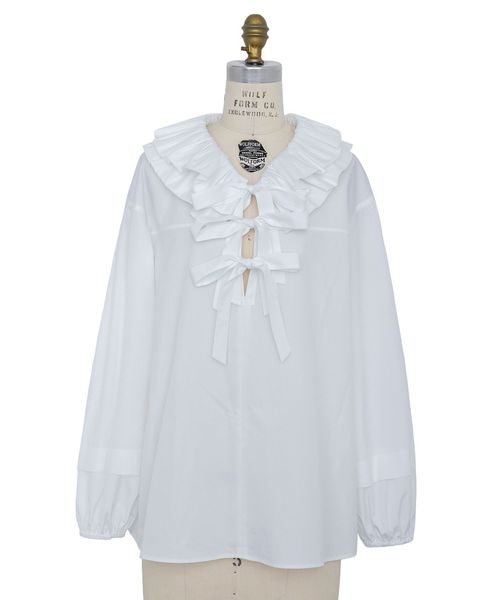 RESORT1 Frill Ribbon Blouse WHITE